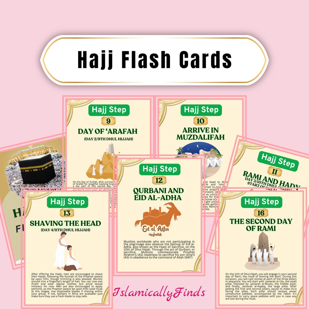 Hajj Flashcards Printable Set PNG PDF | Islamic Pilgrimage Learning ...