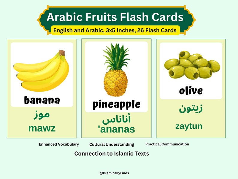 Fruits Flash Cards in Arabic and English Names Teach Your Kids With ...