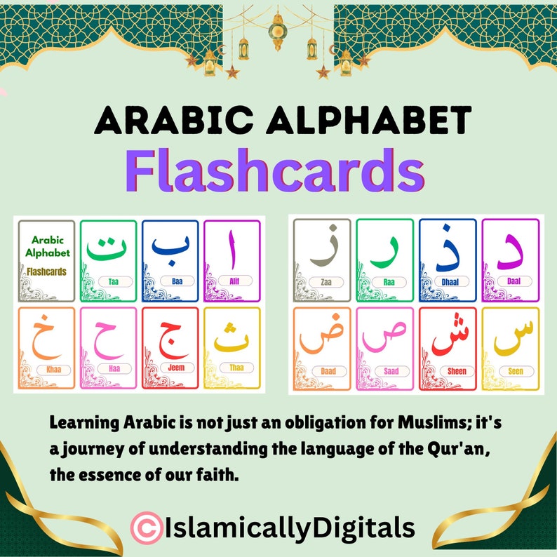 Arabic Letters Flash Cards, Arabic Alphabet Flash Cards, Printable ...