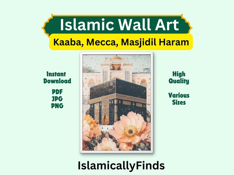 Kaaba Mecca Islamic Wall Art: Pink Floral Design (digital Download ...