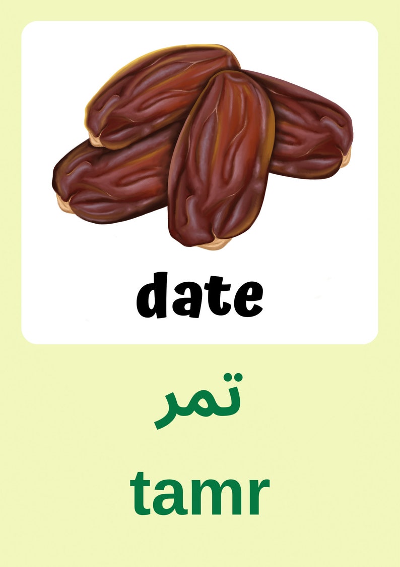 Fruits Flash Cards in Arabic and English Names, Teach Your Kids With ...