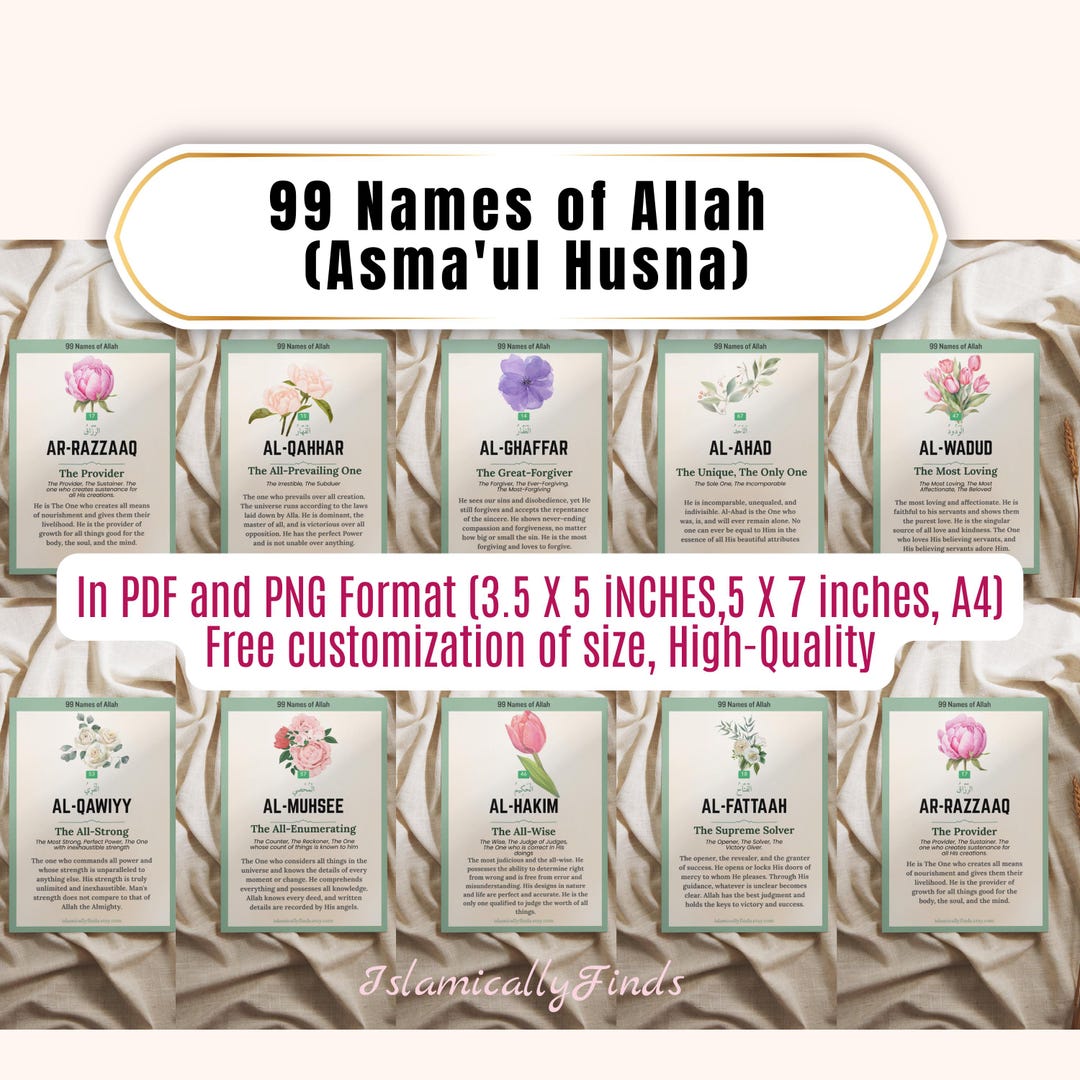 99 Names of Allah Flash Cards: Islamic Learning Tool (digital Download ...