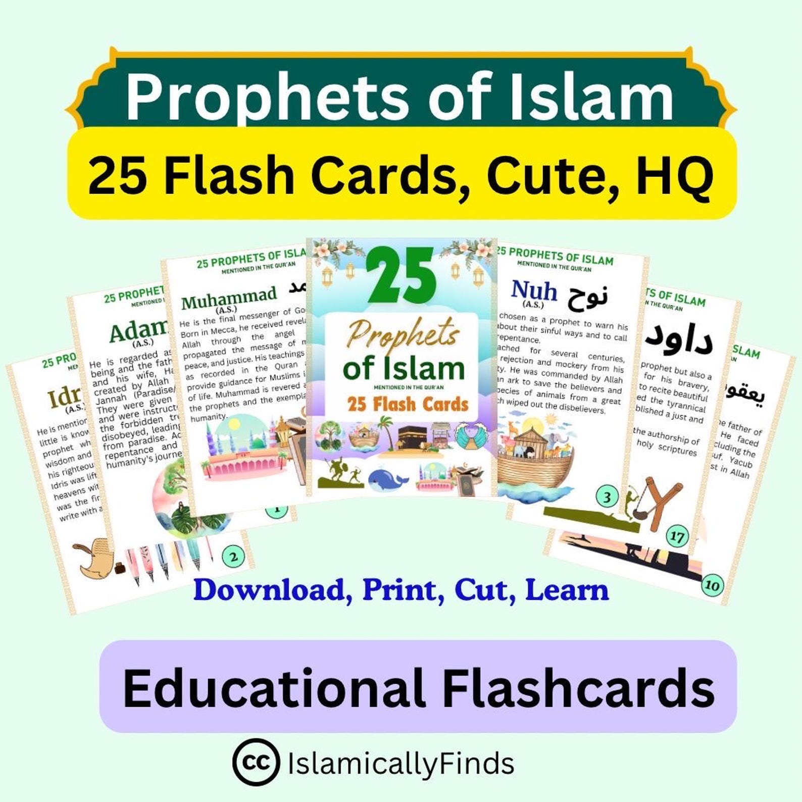 Islamic Prophets Flash Cards 25 Cute Colorful Printable Designs ...