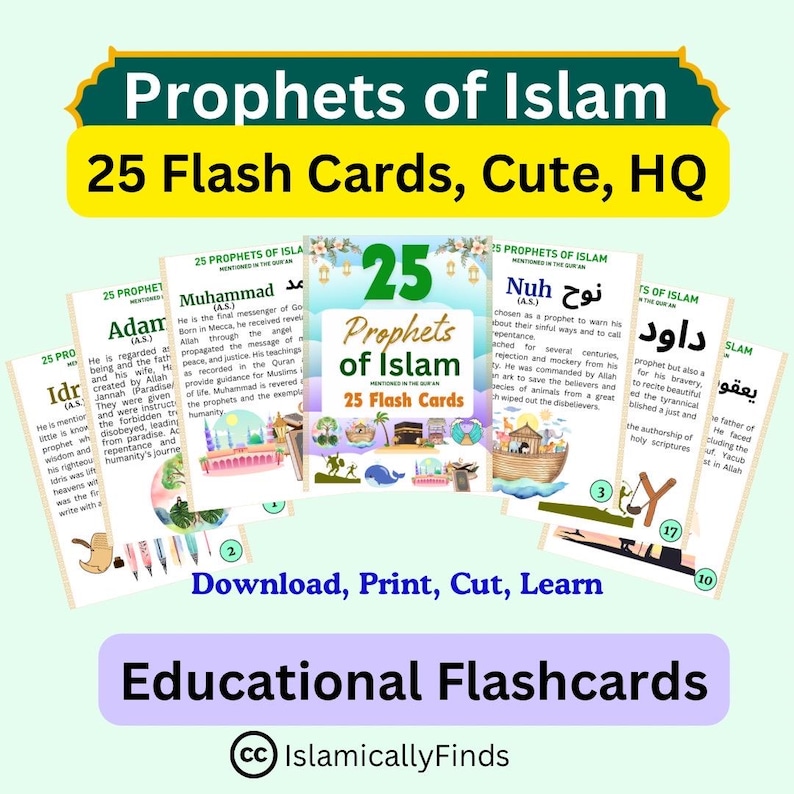 Islamic Prophets Flash Cards 25 Cute Colorful Printable Designs ...