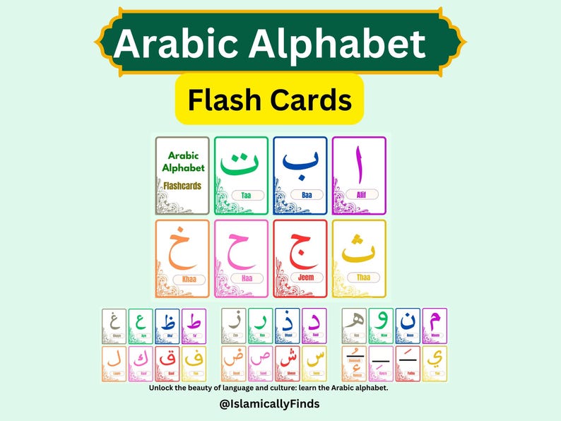 Arabic Letters Flash Cards Arabic Alphabet Flash Cards Printable Arabic ...