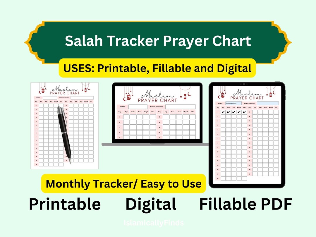 Monthly Salah Tracker Prayer Chart Islamic Muslim Tracker Printable ...