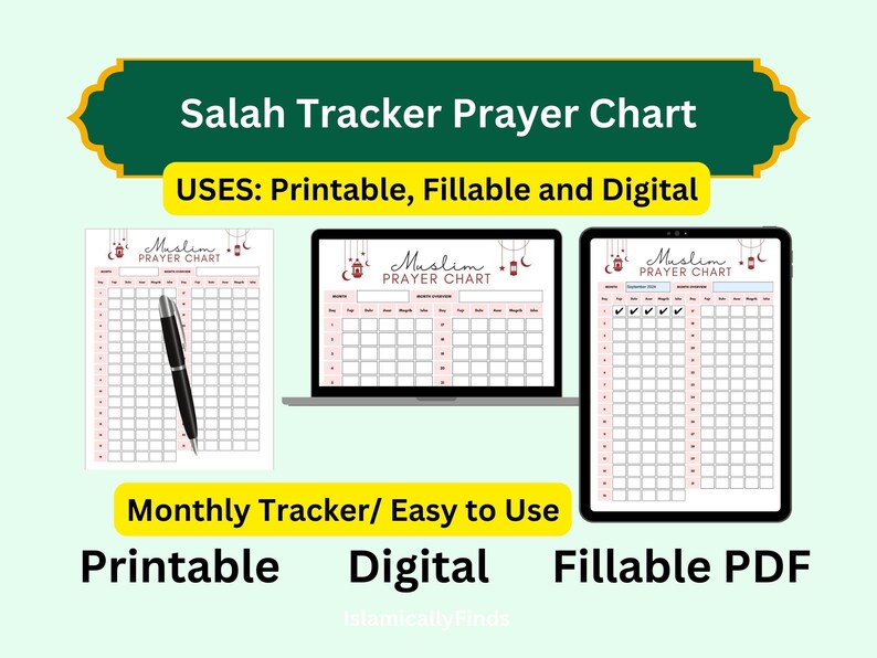 Monthly Salah Tracker Prayer Chart Islamic Muslim Tracker Printable ...