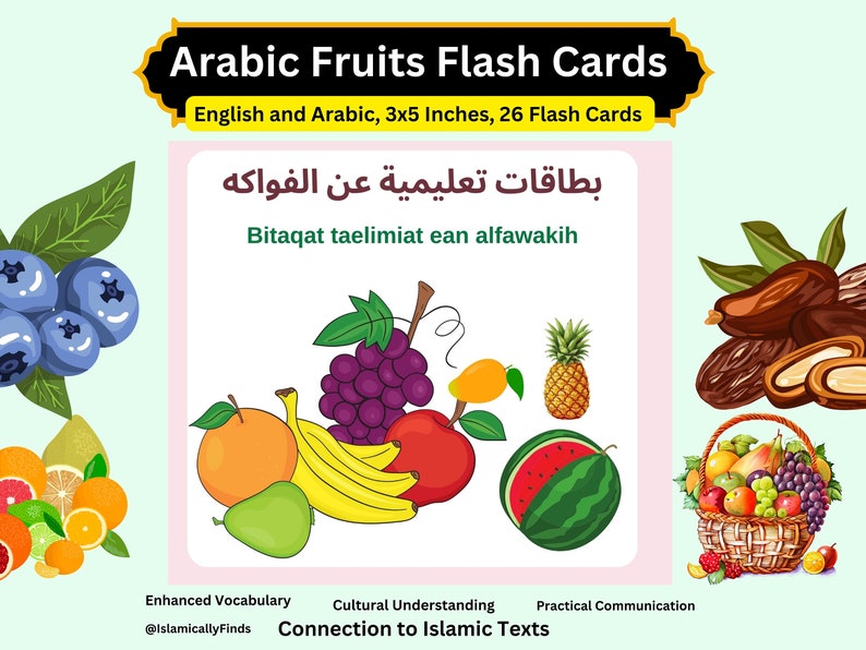 Fruits Flash Cards in Arabic and English Names Teach Your Kids With ...