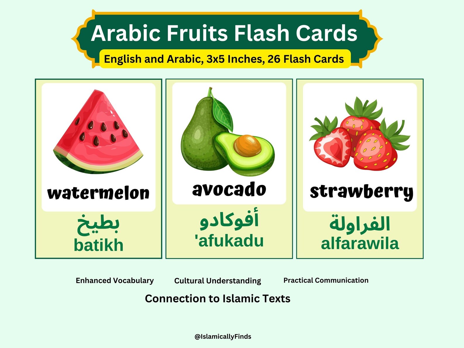 Fruits Flash Cards in Arabic and English Names Teach Your Kids With ...