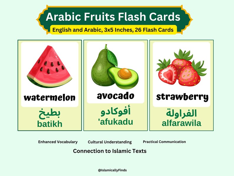 Fruits Flash Cards in Arabic and English Names Teach Your Kids With ...