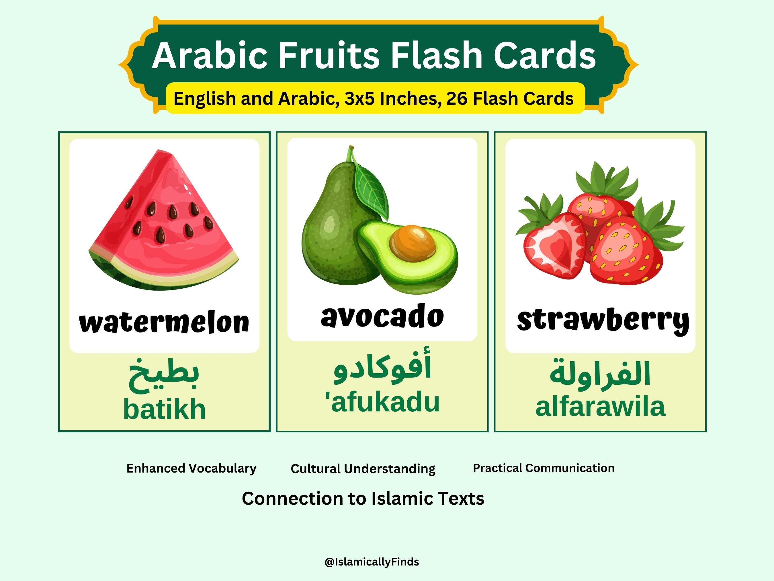 Fruits Flash Cards in Arabic and English Names Teach Your Kids With ...
