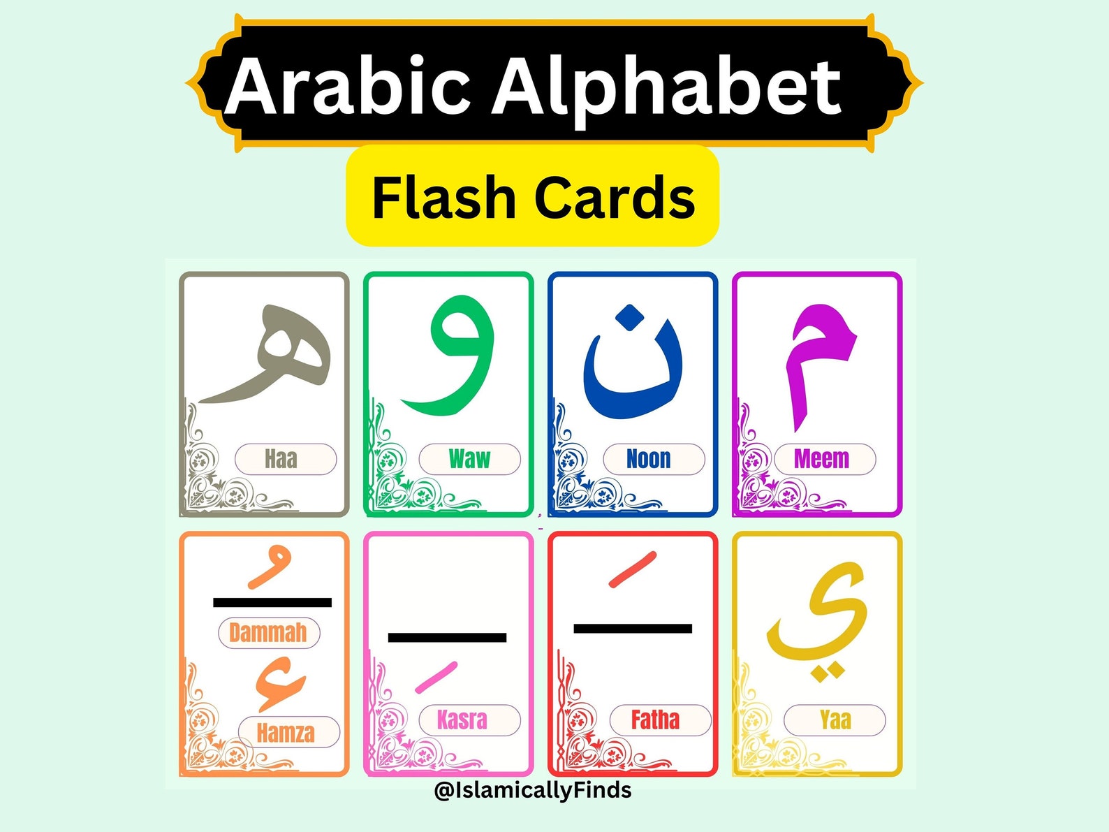Arabic Letters Flash Cards Arabic Alphabet Flash Cards Printable Arabic ...