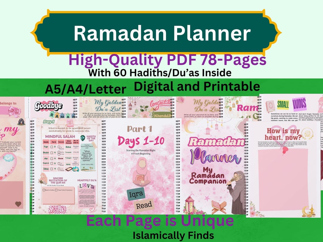 2025 Ramadan Planner for Her Pink Floral Muslim Journal 30 Duas 60 ...
