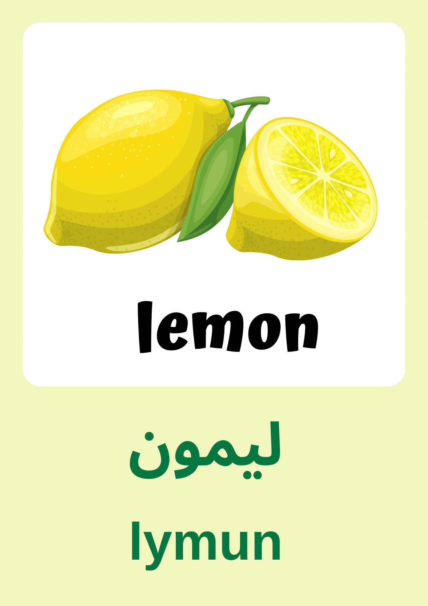 Fruits Flash Cards in Arabic and English Names, Teach Your Kids With ...
