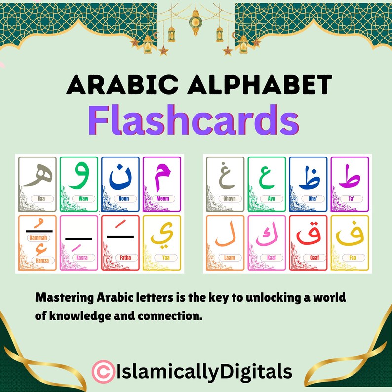 Arabic Letters Flash Cards, Arabic Alphabet Flash Cards, Printable ...