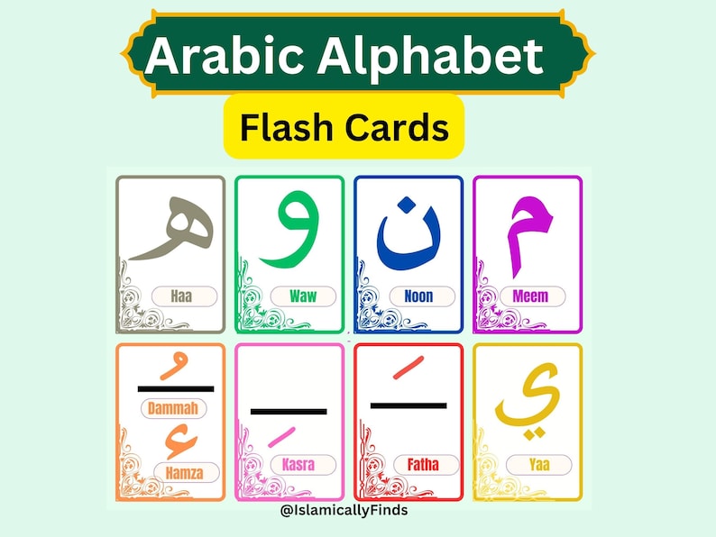 Arabic Letters Flash Cards Arabic Alphabet Flash Cards Printable Arabic ...