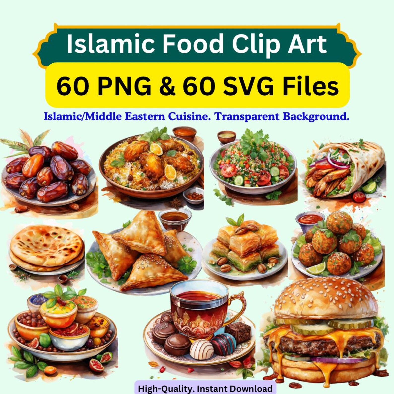 Islamic Food Clip Art Collection Watercolor PNG and SVG Files ...