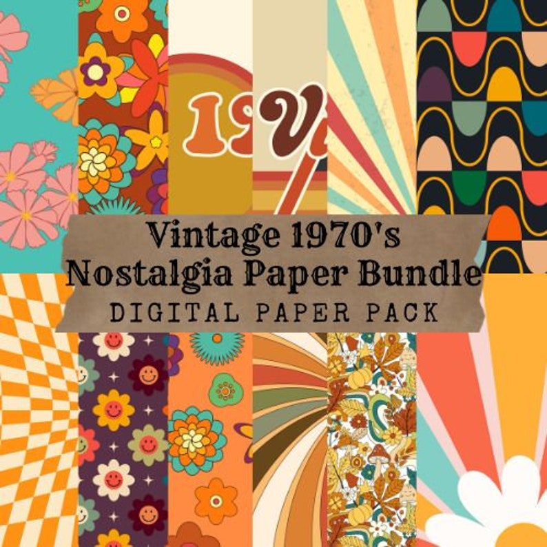 Vintage 1970's Nostalgia Paper Bundle - Digital Paper Pack for ...