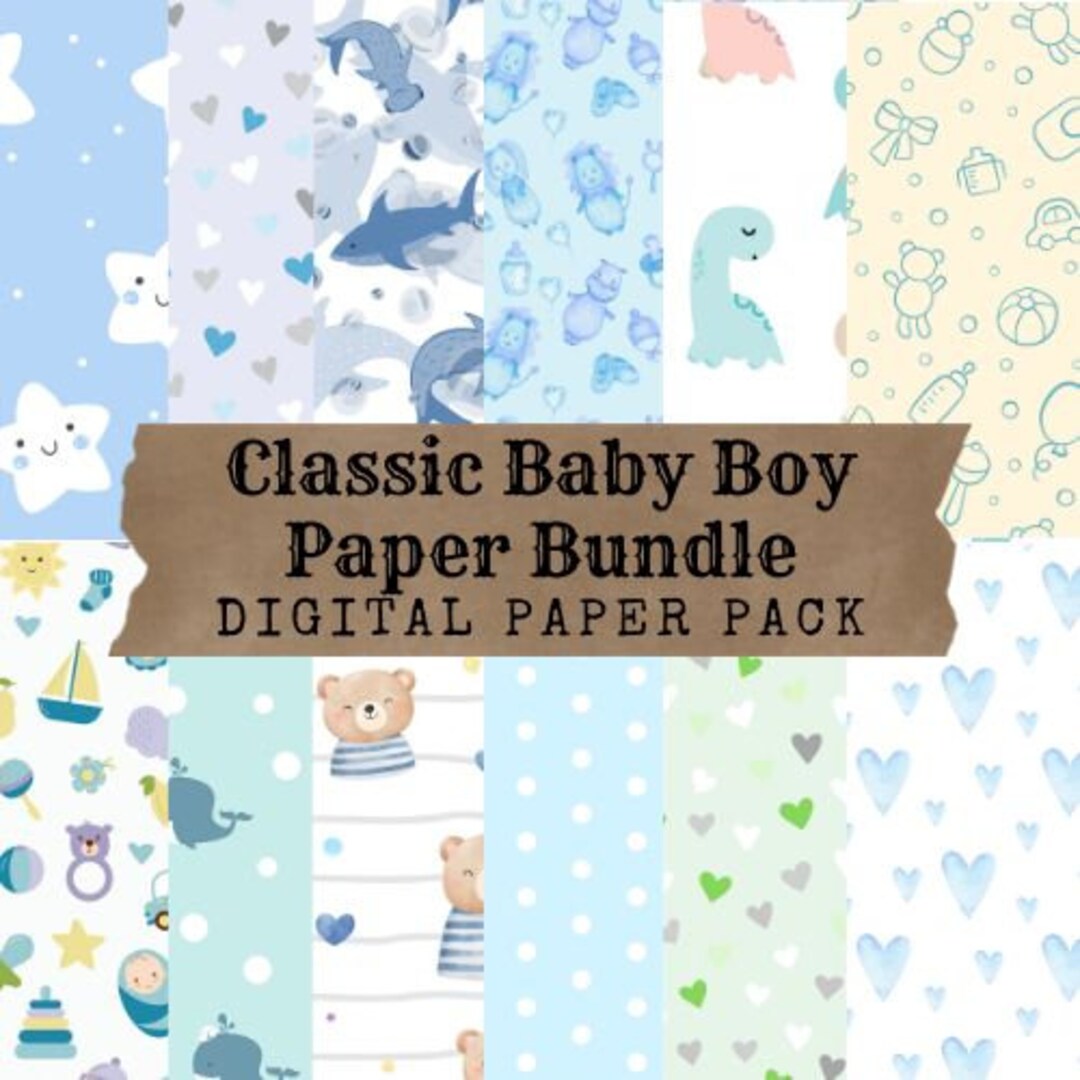 Classic Baby Boy Paper Bundle - Digital Paper Pack for Scrapbooking ...