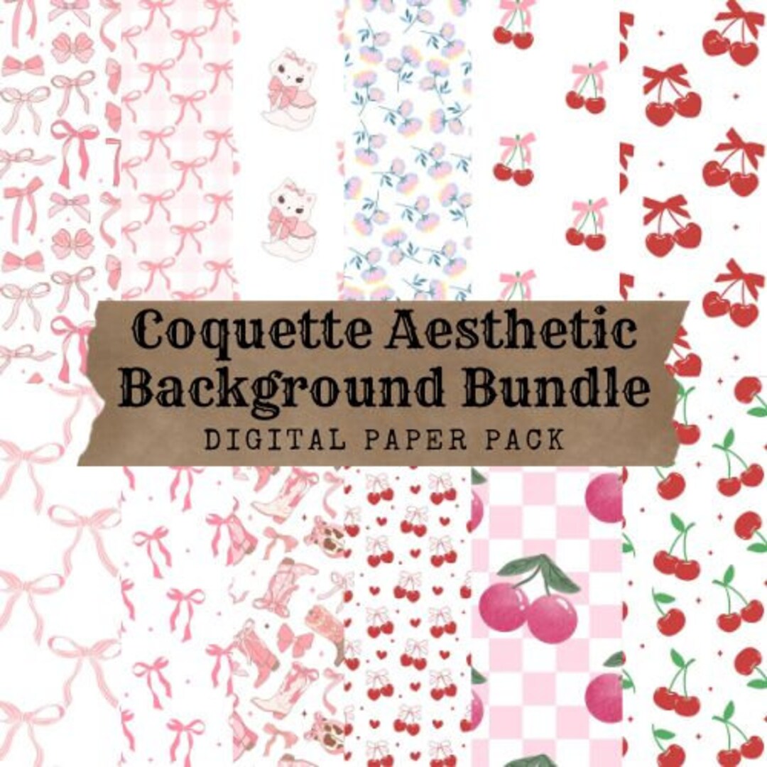 Coquette Aesthetic Background Bundle - Pink Bows & Cherries Digital ...