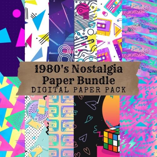 Retro 1980's Nostalgia Paper Bundle Digital Paper Pack for Scrapbooking ...