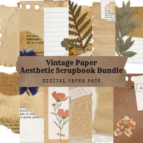 Vintage Paper Aesthetic Printable Scrapbook Paper Bundle - Digital ...