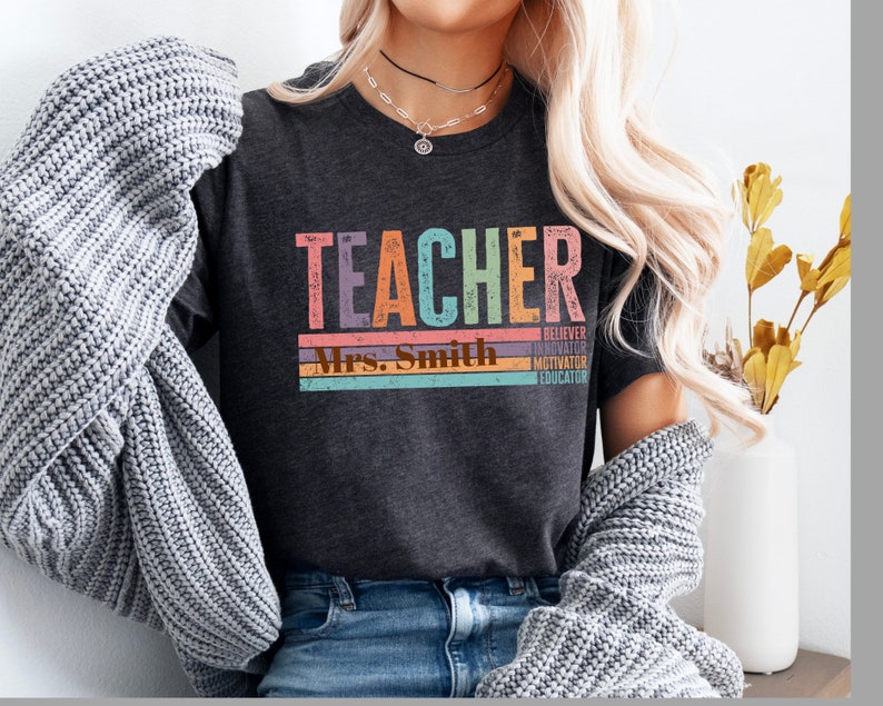 Retro Teacher Shirt, Personalized Teacher Shirts, Teacher Name Shirt ...