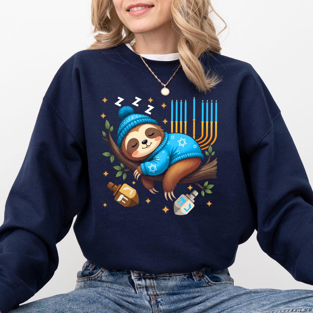 Hanukkah Sloth Sweatshirt, Happy Hanukkah Sweatshirt, Hanukkah Dinner ...