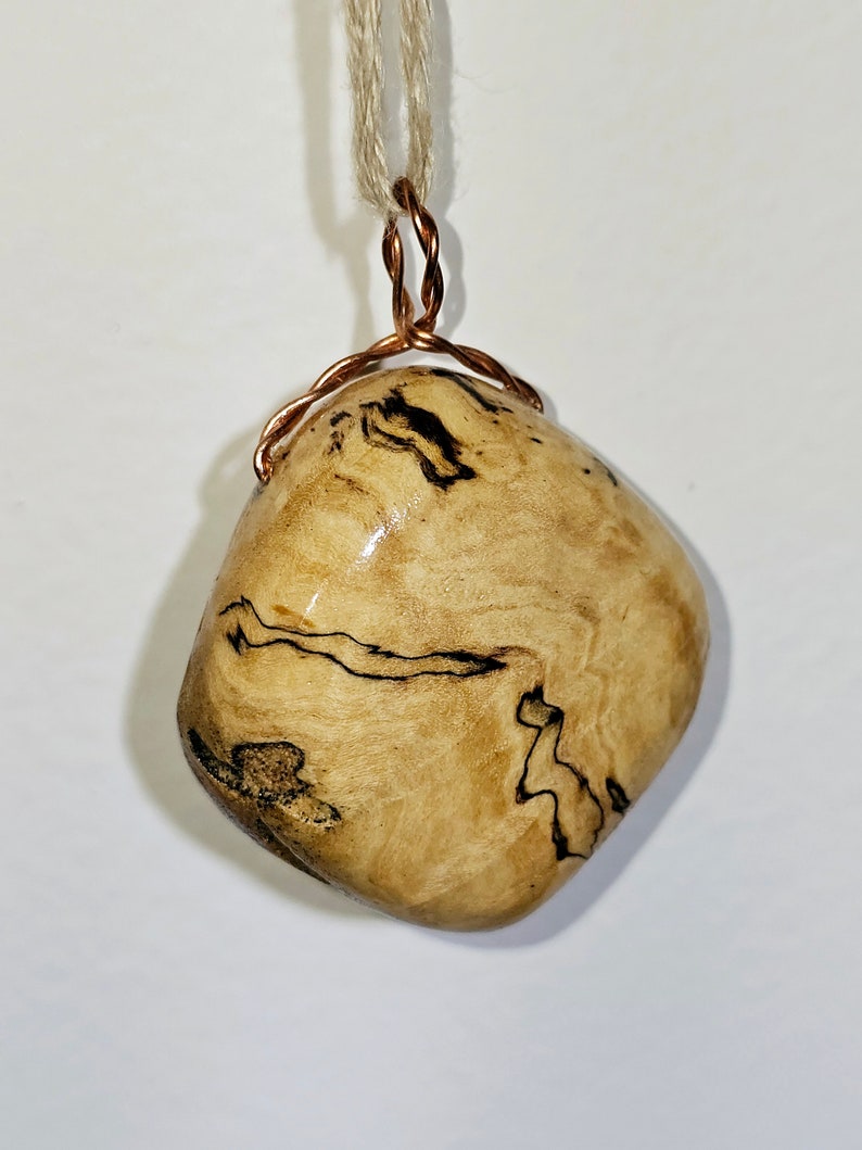 Hand Carved Spalted Maple Burl Amulet With Quartz Inlay and Copper Loop ...
