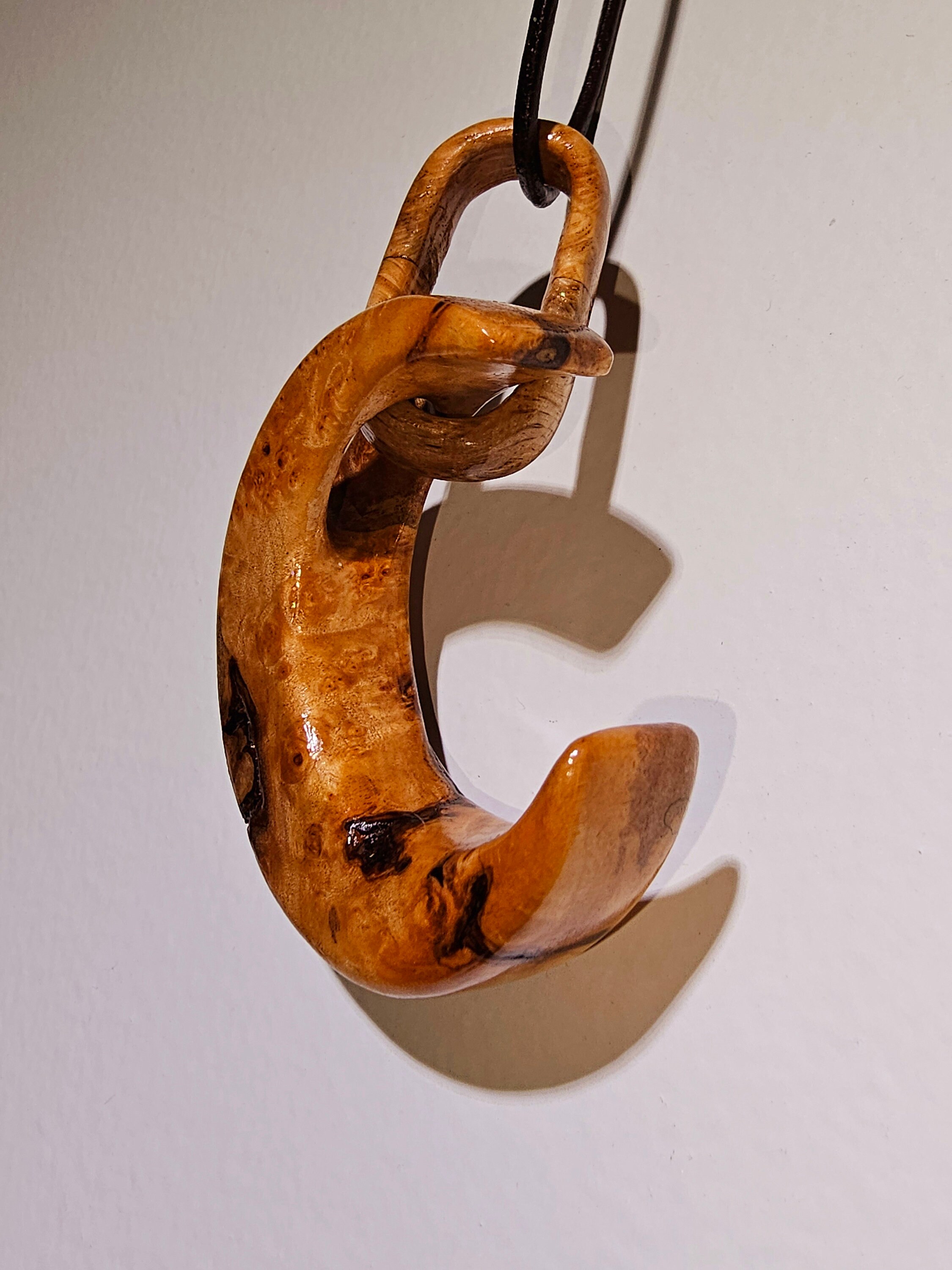 Hand Carved Maple Burl Wood Moon Amulet With Oak Burl Wood Link - Etsy