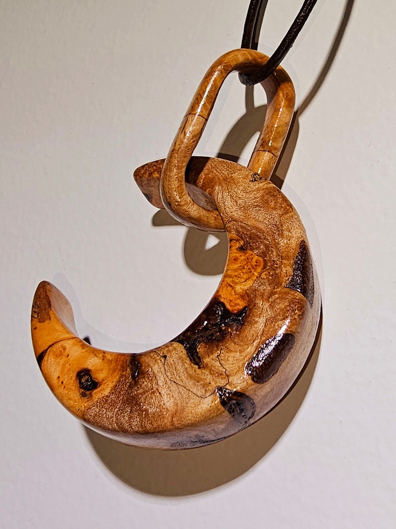 Hand Carved Maple Burl Wood Moon Amulet With Oak Burl Wood Link - Etsy