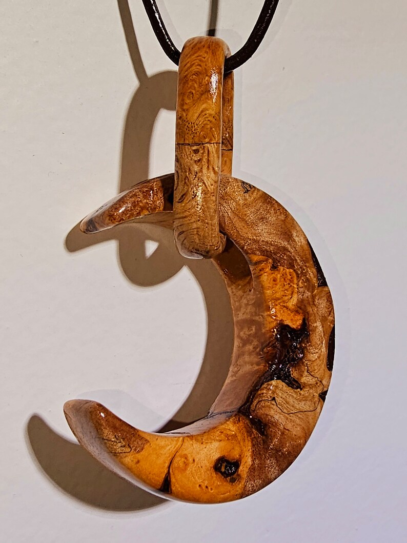 Hand Carved Maple Burl Wood Moon Amulet With Oak Burl Wood Link - Etsy