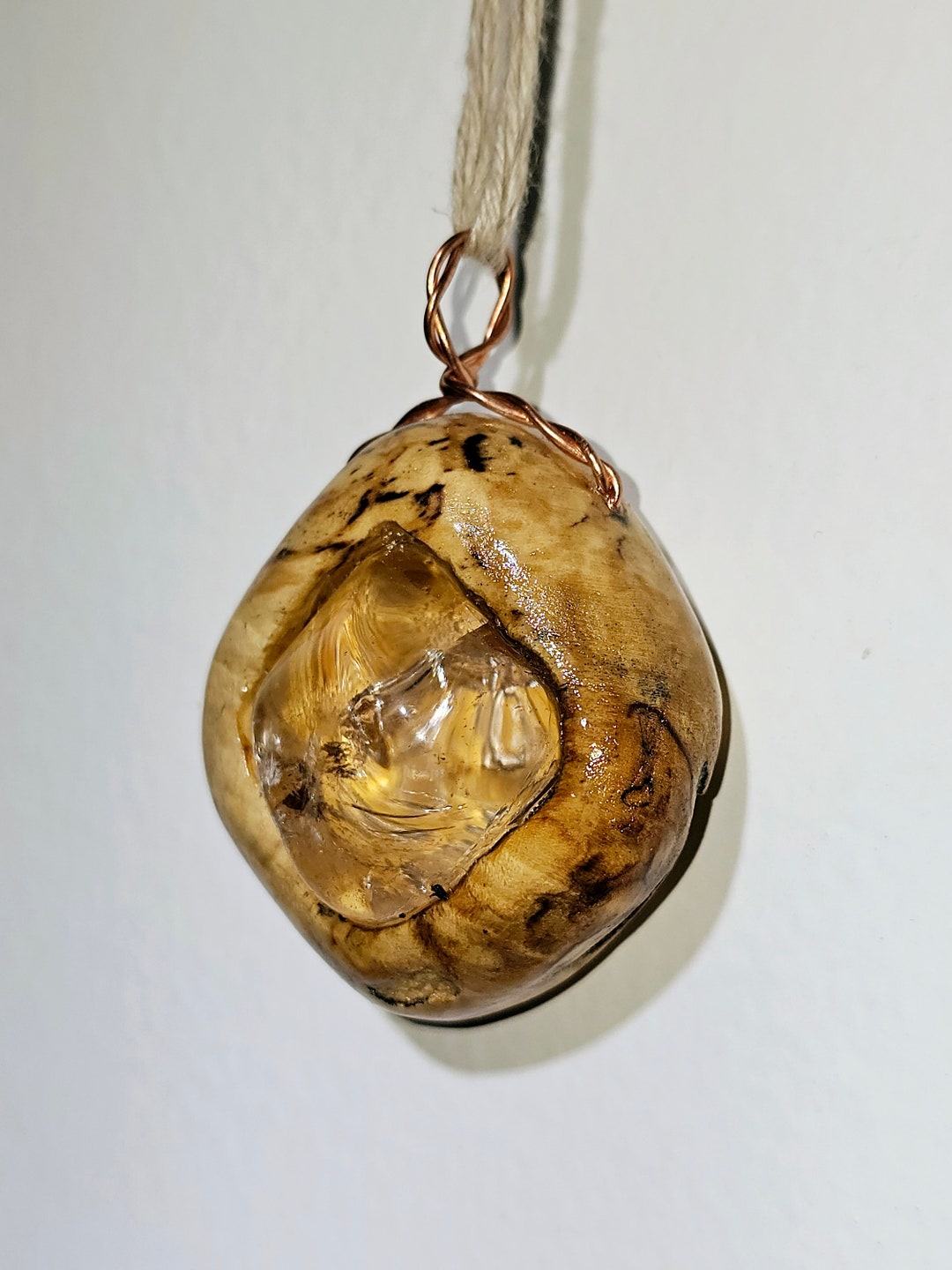 Hand Carved Spalted Maple Burl Amulet With Quartz Inlay and Copper Loop ...