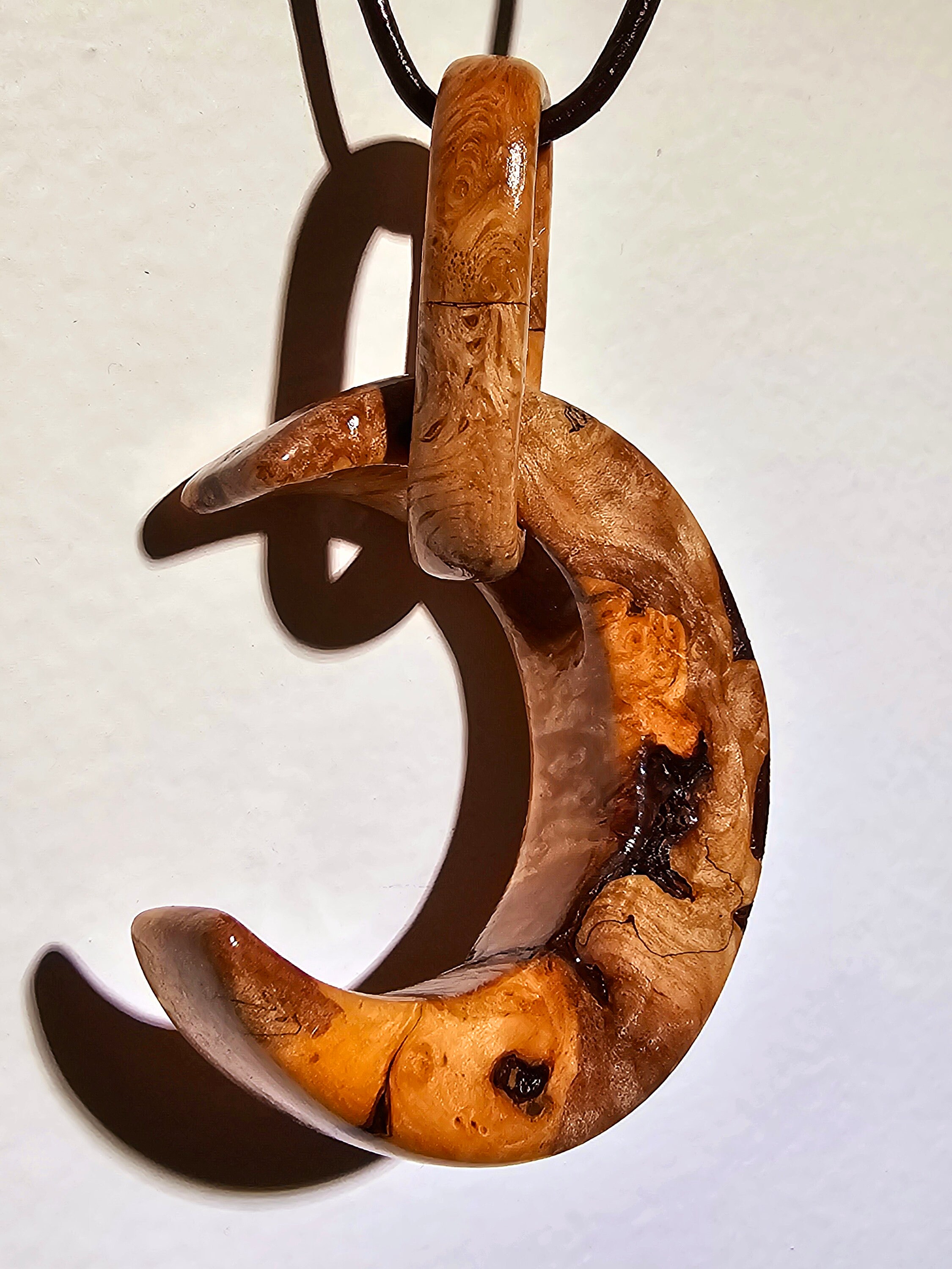 Hand Carved Maple Burl Wood Moon Amulet With Oak Burl Wood Link - Etsy