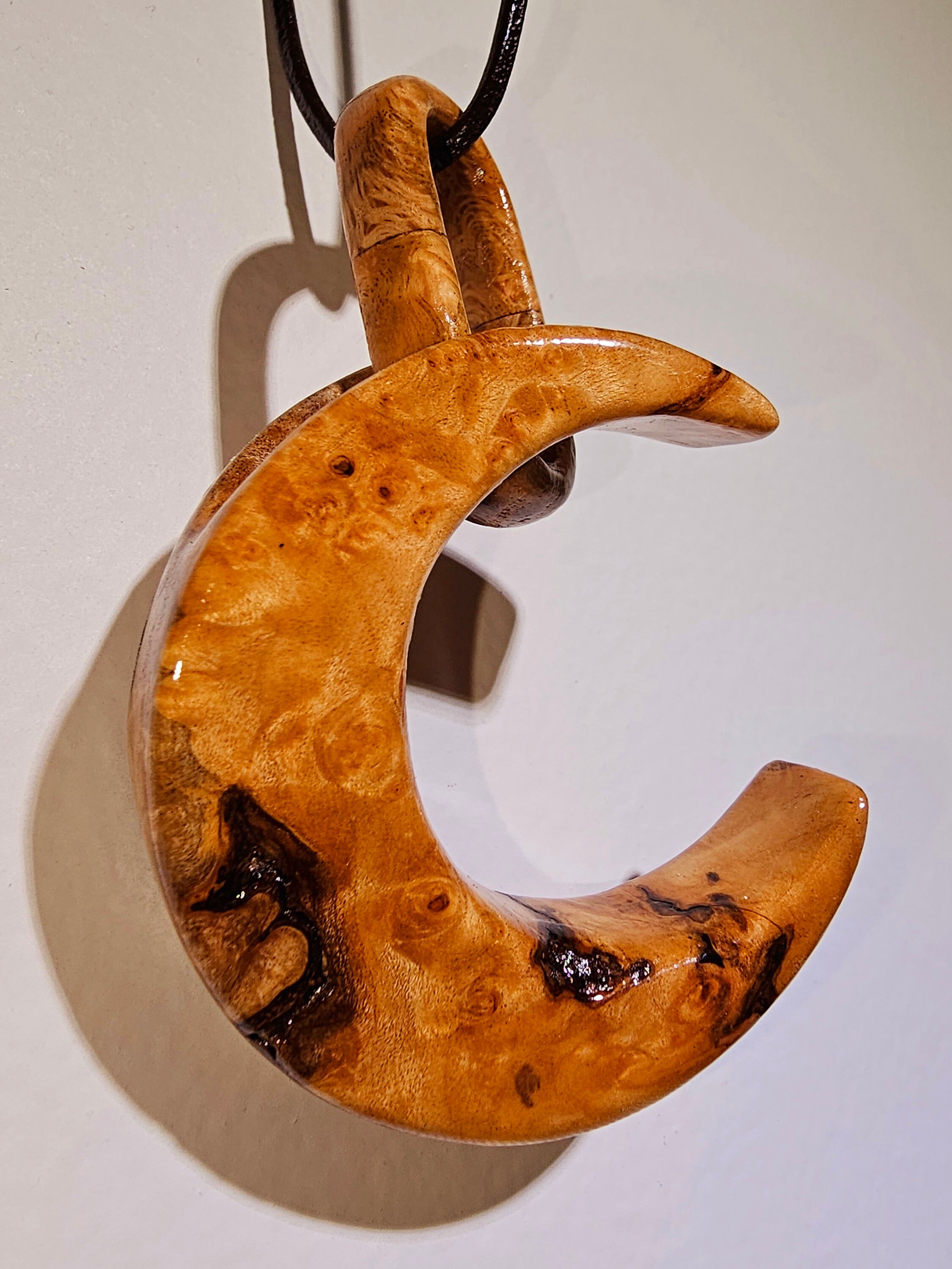 Hand Carved Maple Burl Wood Moon Amulet With Oak Burl Wood Link - Etsy