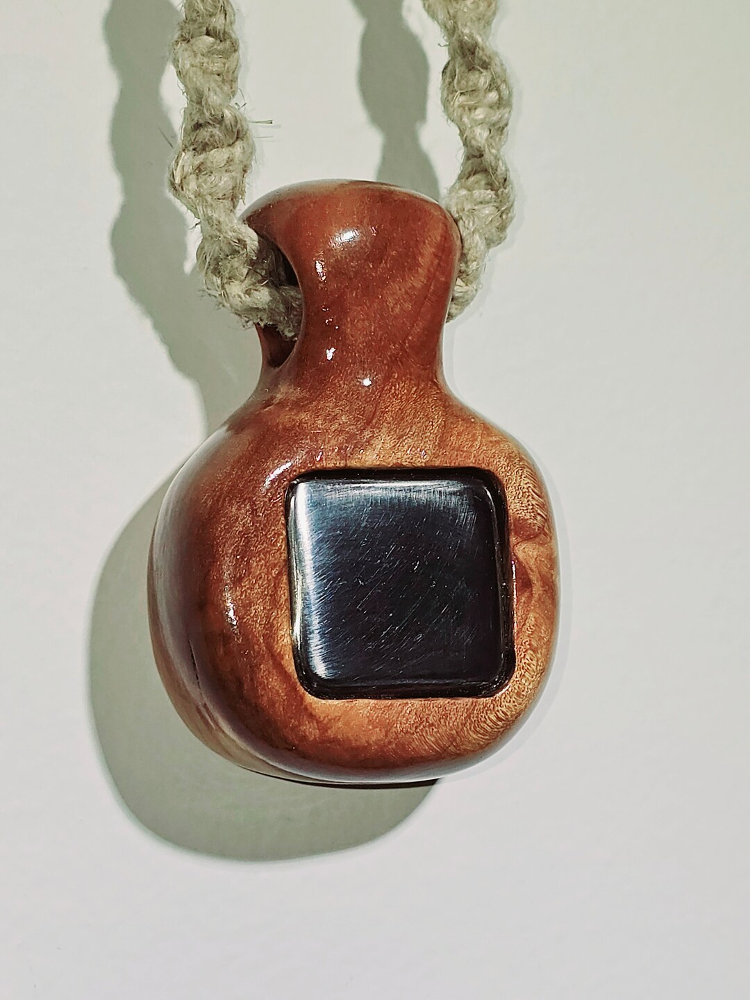 Hand Carved Black Birch Burl Amulet With Solid Steel Inlay and Braided ...