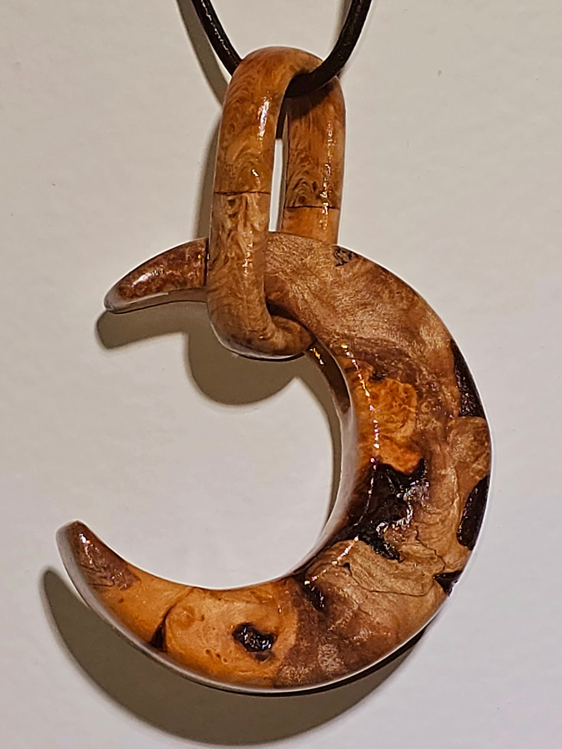 Hand Carved Maple Burl Wood Moon Amulet With Oak Burl Wood Link - Etsy