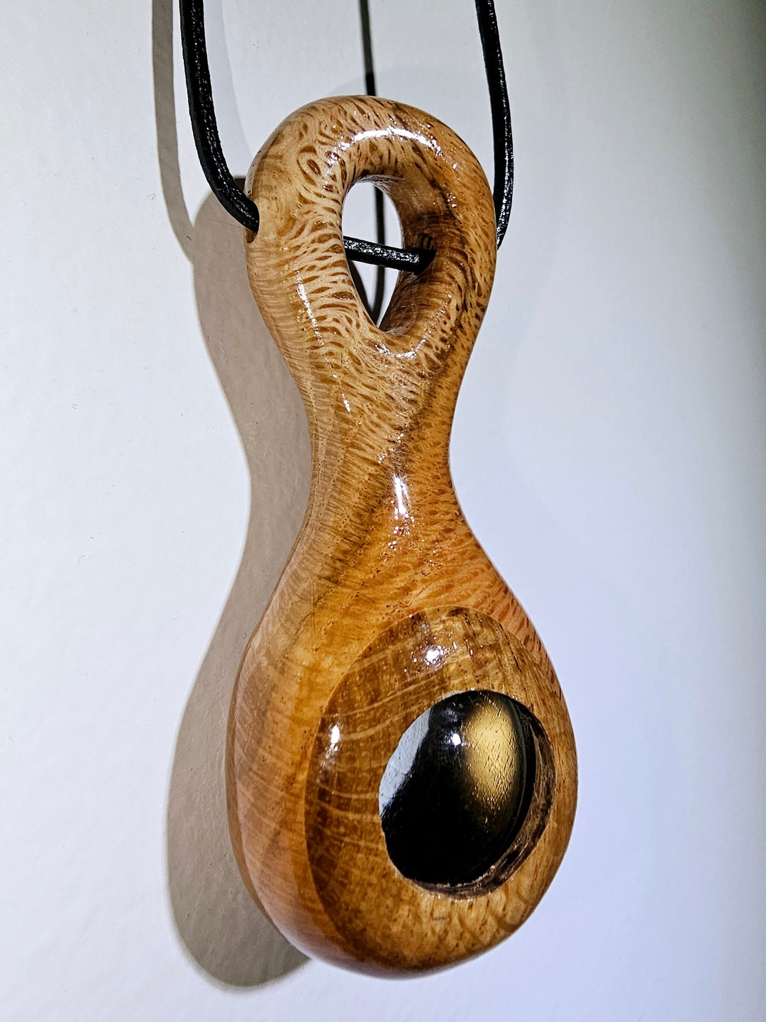 Hand Carved Oak Burl Amulet With Clear Glass Marble Inlay That's ...