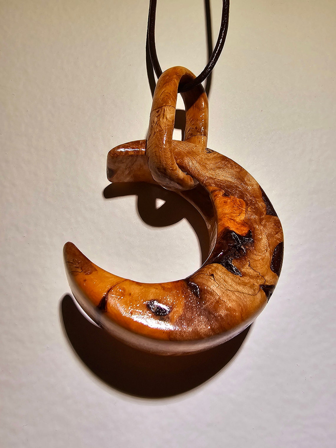 Hand Carved Maple Burl Wood Moon Amulet With Oak Burl Wood Link - Etsy