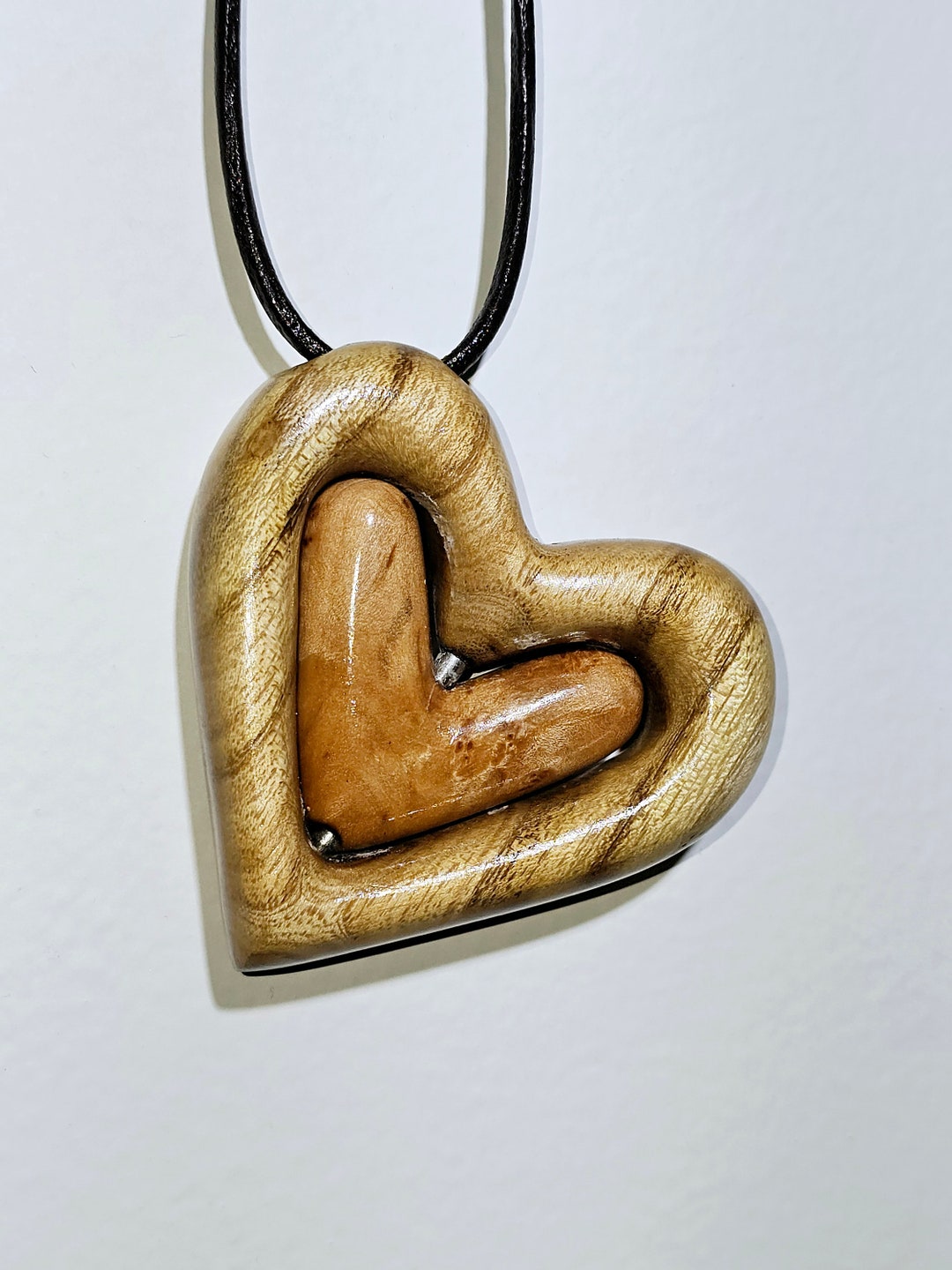 Hand Carved Black Locust and Maple Burl Heart Shaped Spinning Amulet - Etsy