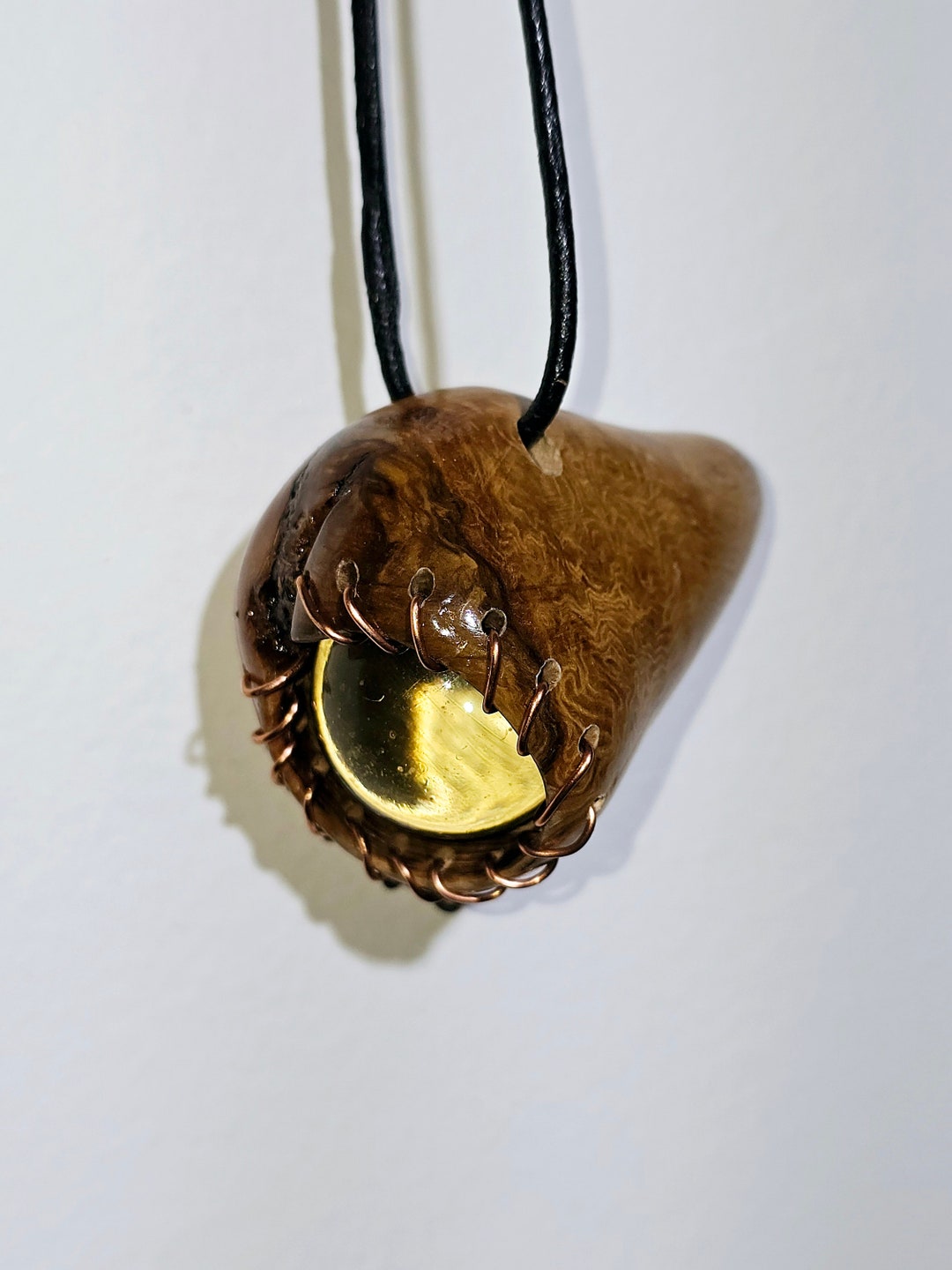 Hand Carved Oak Burl Amulet With Glass Marble Inlay and Seeing Hole ...