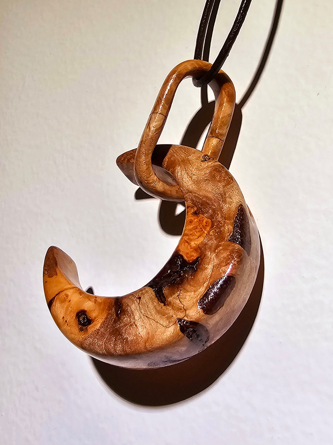 Hand Carved Maple Burl Wood Moon Amulet With Oak Burl Wood Link - Etsy