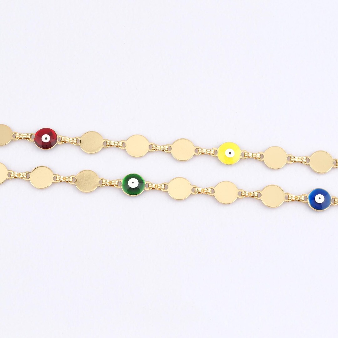 3.28feet 18K Gold Filled Evil Eye Chain,disc Link Chain Necklace,enamel ...