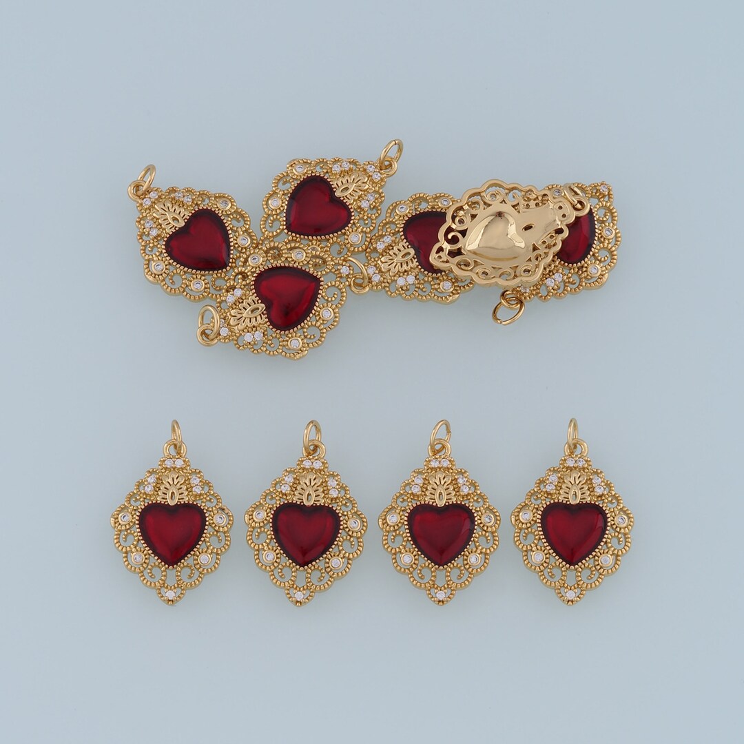 18K Gold Plated Sacred Heart Pendant,red Heart Charm Bracelet Necklace ...