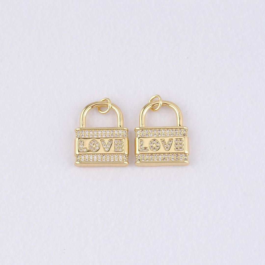 18K Gold Filled Love Lock Pendant,cz Micro Pave Lock Charm Bracelet ...