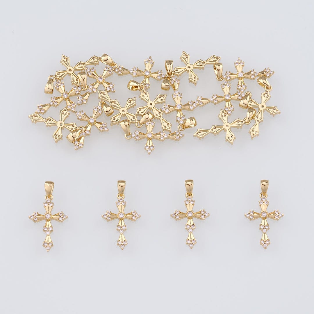 18K Gold Plated Cross Pendant,cz Micro Pave Cross Charm Bracelet ...