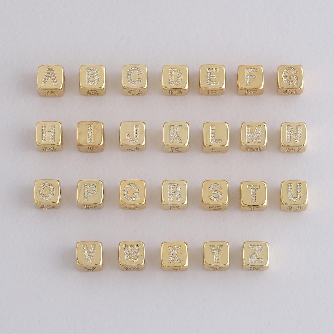 18K Gold Filled Initial Spacer Beads,cube Beads,letter Spacer Beads,diy ...