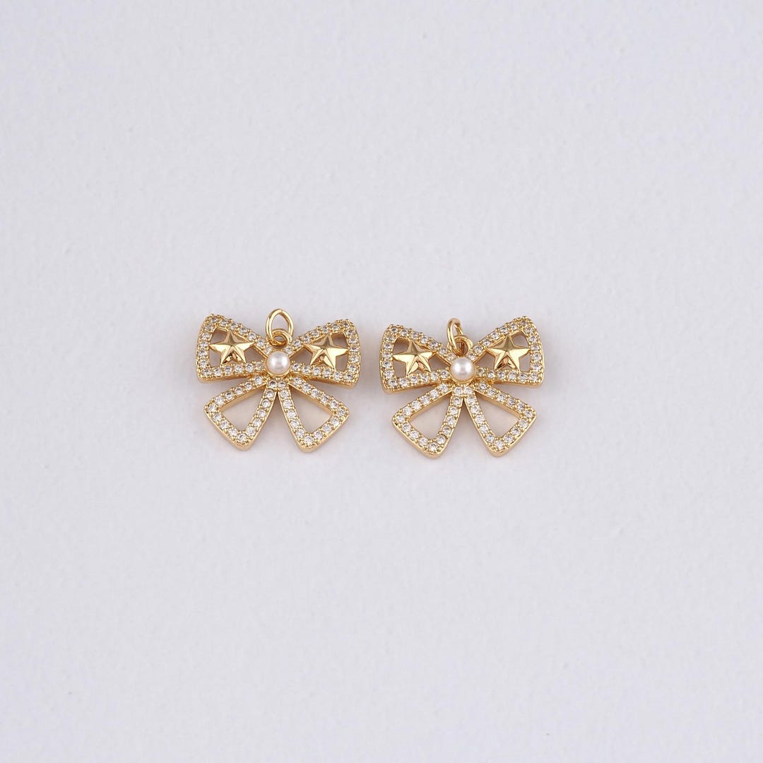 18K Gold Filled Bow Pendant,cz Micro Pave Bow Tie Charm Bracelet ...