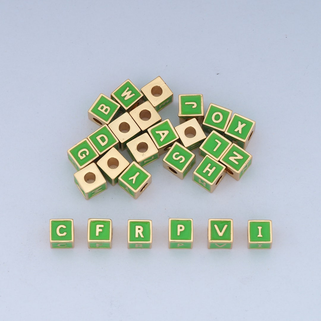 18K Gold Filled Letter Spacer Bead,personalise Enamel Initial Charm ...