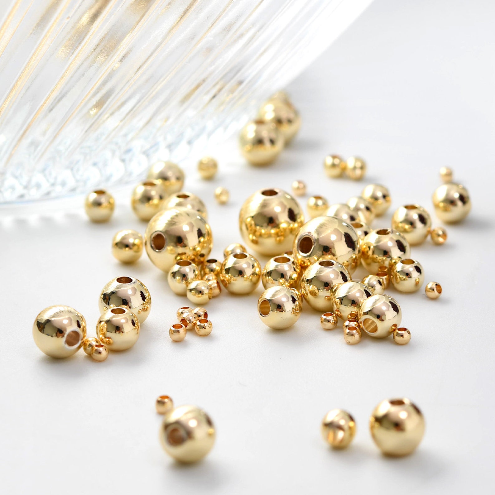 100PCS 18K Gold Filled Round Beads,bracelet Necklace Spacer Beads ...